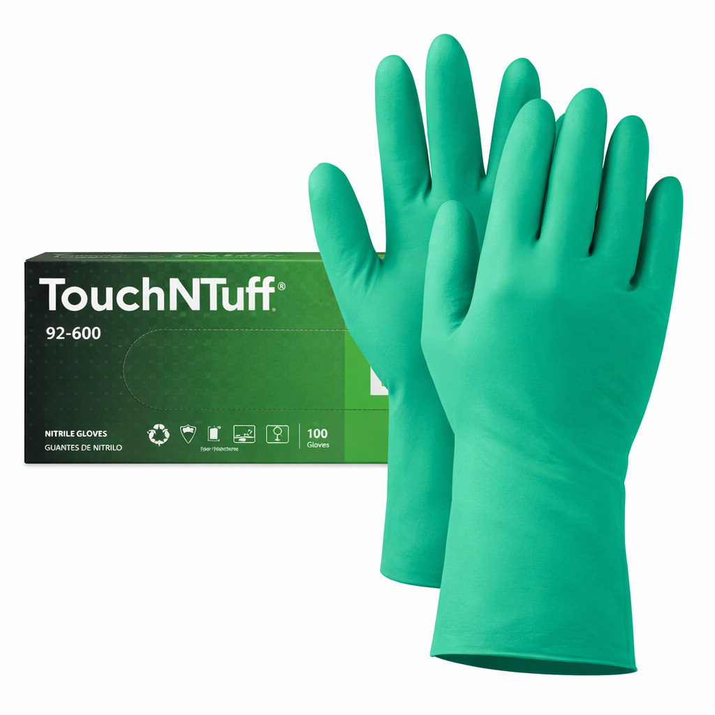 TouchNTuff Nitrile Powder-Free Chemical Resistant Gloves, 5 mil, Green ...